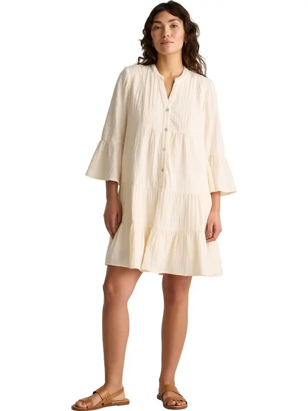 Quince Gauze Long Sleeve Tiered Mini Dress - Vintage Cream