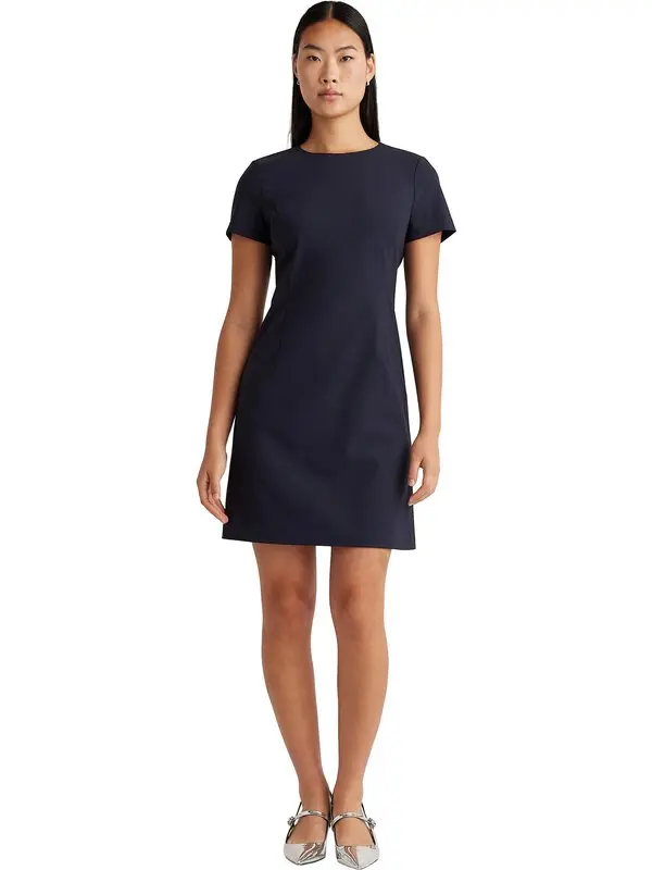 Quince Italian Wool Short Sleeve Dress - Navy