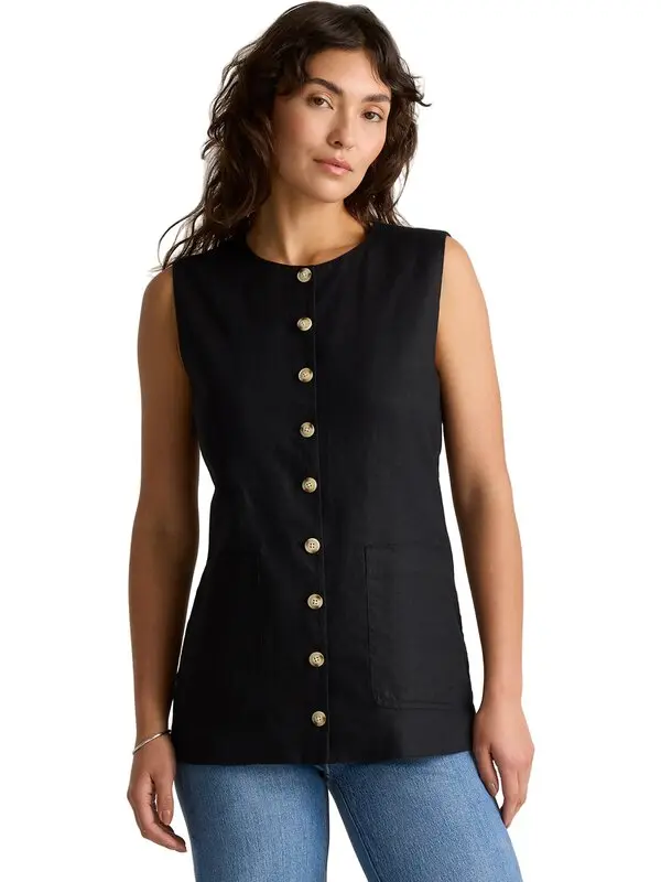 Quince 100% European Linen Longline Vest - Black
