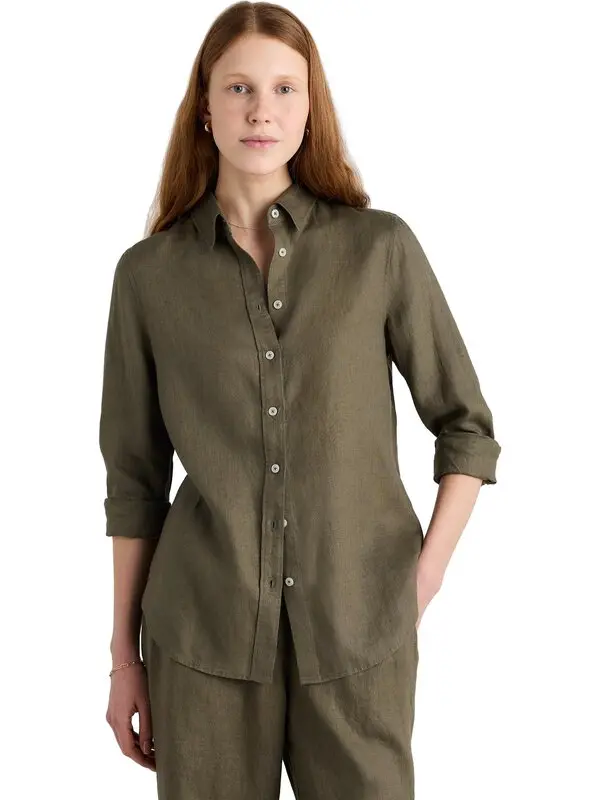 Quince 100% European Linen Long Sleeve Shirt - Bayberry Olive