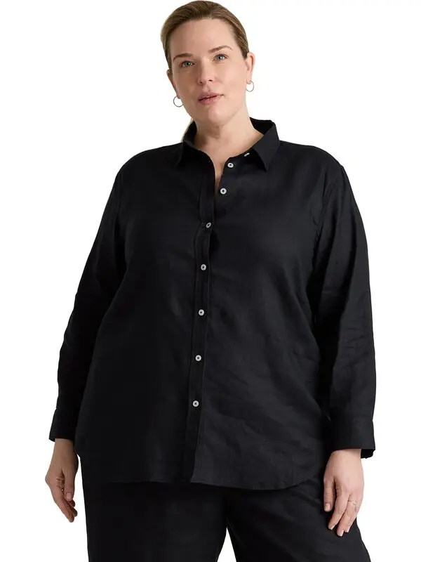 Quince 100% European Linen Long Sleeve Shirt - Black