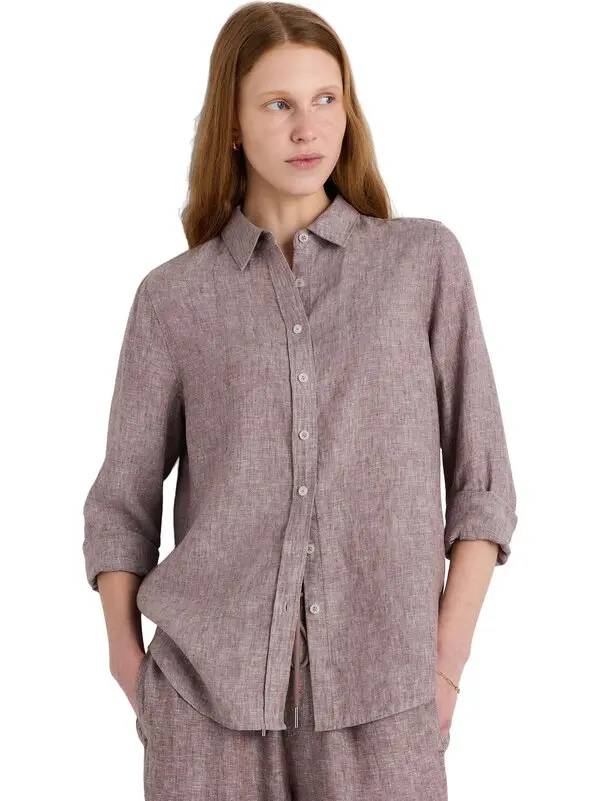 Quince 100% European Linen Long Sleeve Shirt - Taupe Brown Chambray