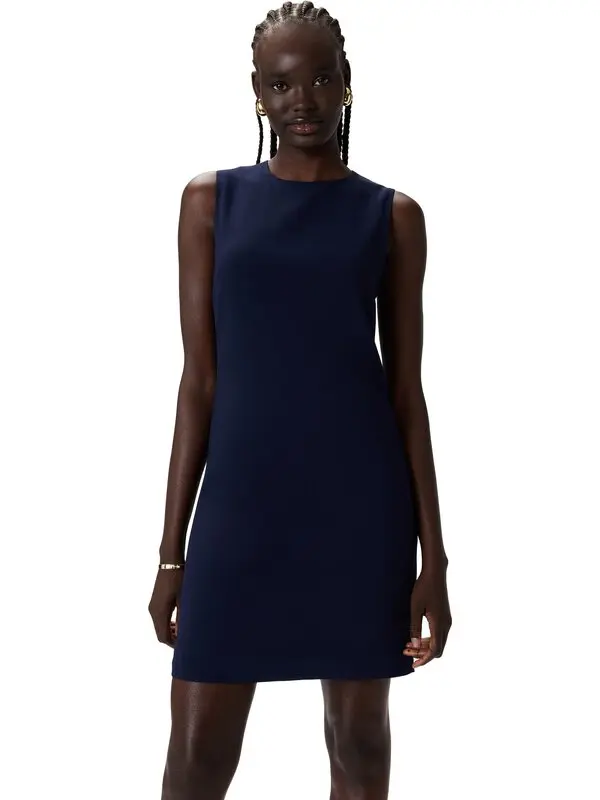 Quince Fluid Crepe Sleeveless Shift Dress - Navy