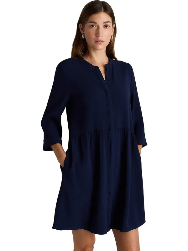 Quince Fluid Crepe Shirt Dress - Navy