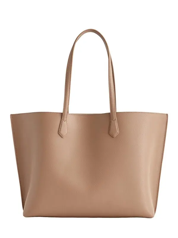 Quince Italian Leather Triple Compartment Shopper Tote - Cappuccino