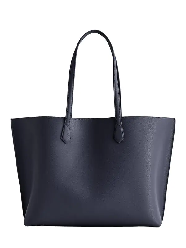 Quince Italian Leather Triple Compartment Shopper Tote - Navy