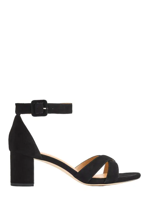 Quince Italian Leather Crisscross Block Heel Sandals - Black Suede