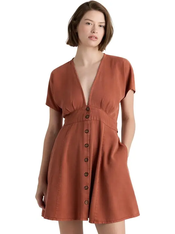 Quince Vintage Wash Tencel Button Front Dress - Terracotta