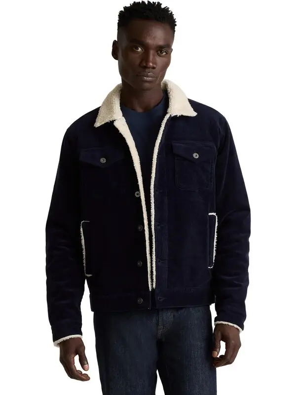 Quince Organic Stretch Corduroy Sherpa-lined Trucker Jacket - Deep Navy