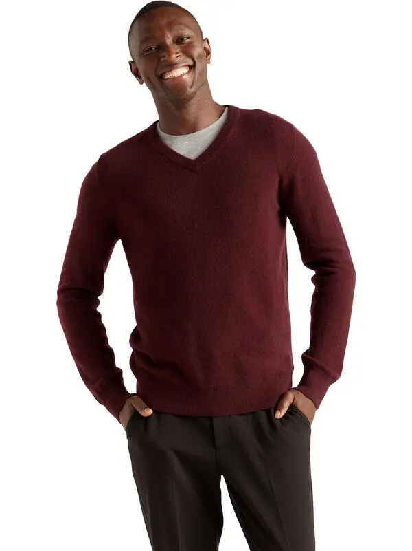 Quince Mongolian Spring Cashmere V-neck Sweater - Burgundy