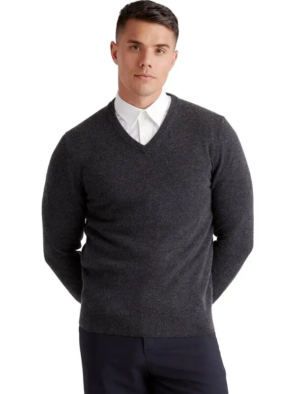Quince Cashmere V-neck Sweater - Charcoal