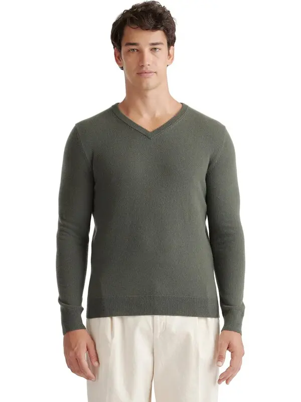 Quince Mongolian Spring Cashmere V-neck Sweater - Moss
