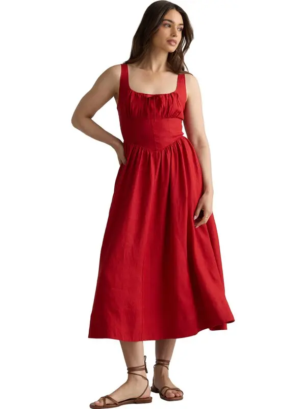 Quince 100% European Linen Corset Midi Dress - Chile