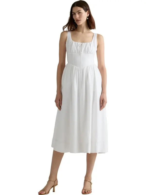 Quince 100% European Linen Corset Midi Dress - White
