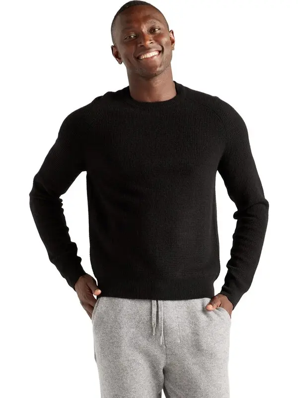 Quince Mongolian Spring Cashmere Waffle Sweatshirt - Black