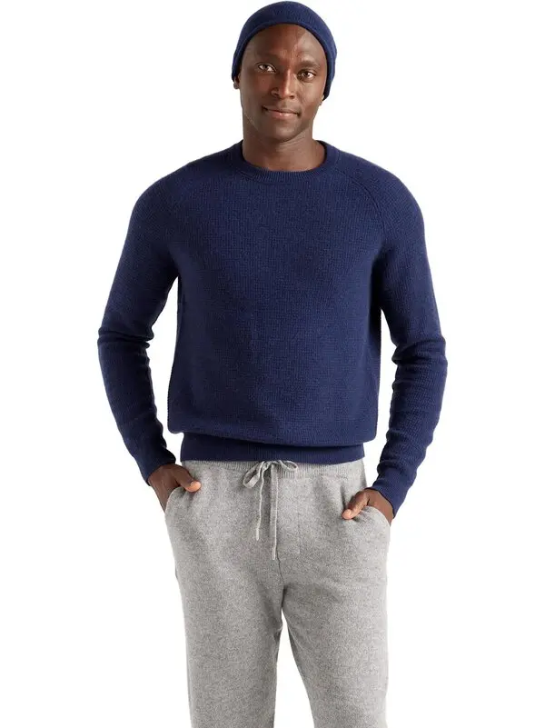 Quince Mongolian Spring Cashmere Waffle Sweatshirt - Navy