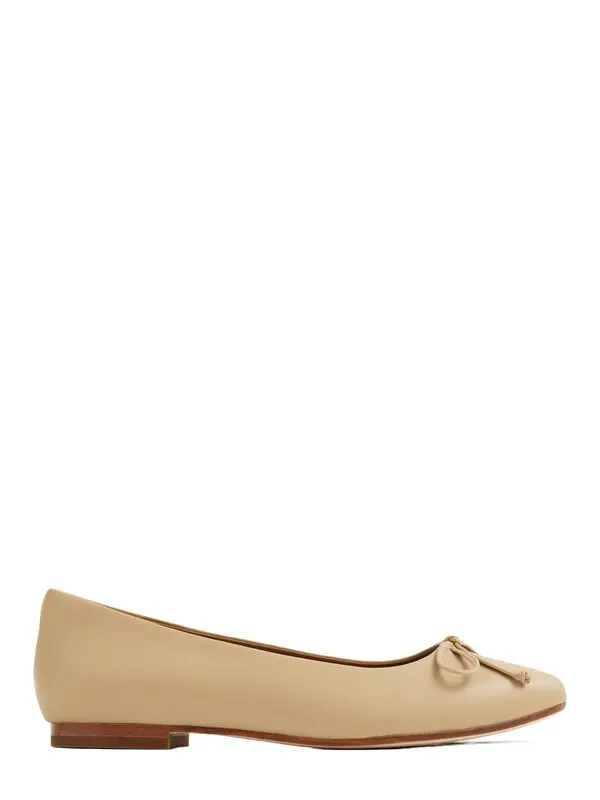 Quince Italian Leather Pointed Bow Flat - Almond
