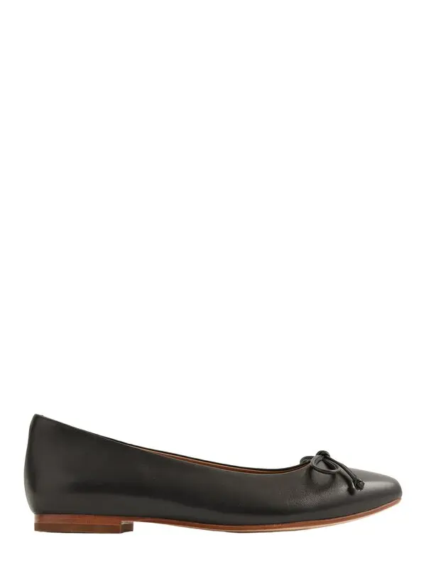 Quince Italian Leather Pointed Bow Flat - Black