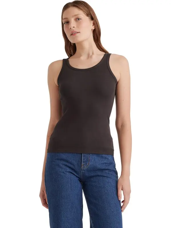 Quince Micro-rib Scoop Neck Tank Top - Black