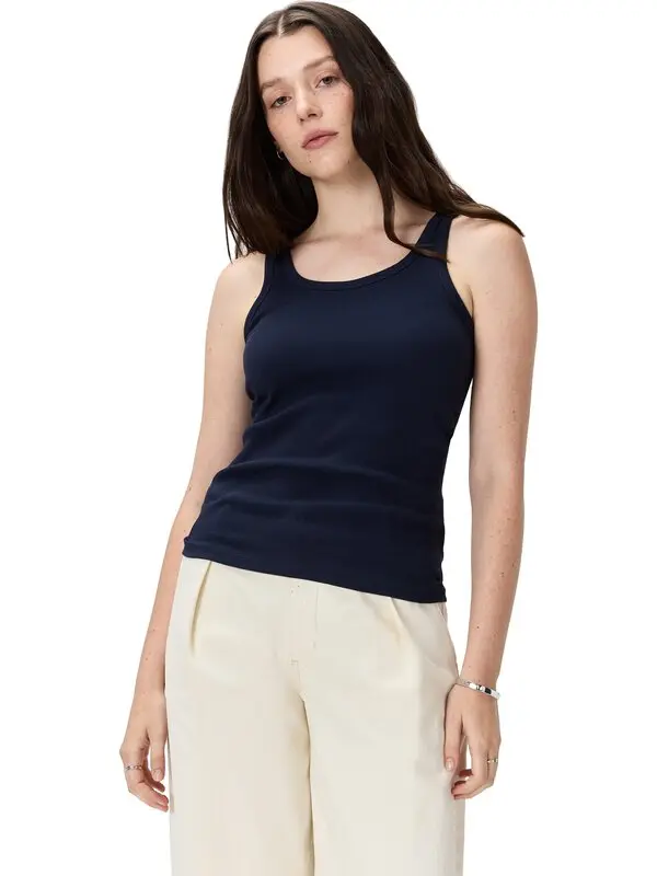 Quince Organic Cotton Micro-rib Tank Top - Deep Navy