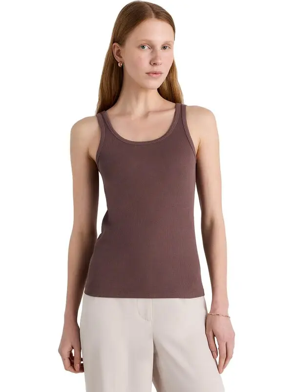 Quince Micro-rib Scoop Neck Tank Top - Taupe Brown