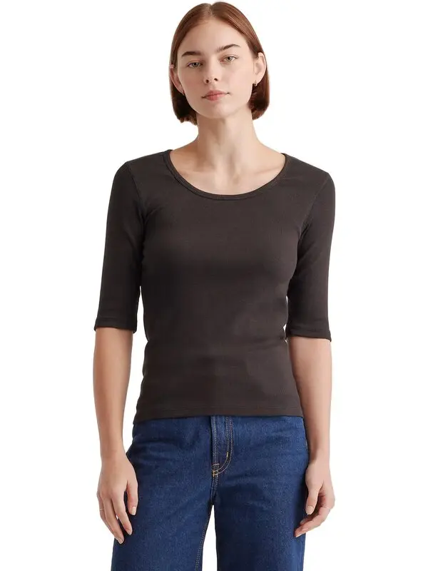 Quince Micro-rib Elbow Sleeve T-shirt - Black