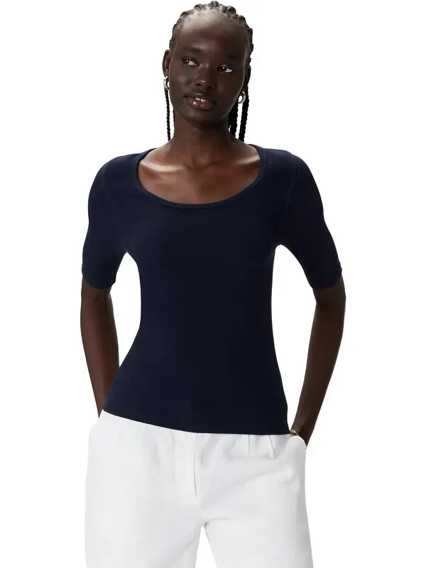Quince Organic Cotton Micro-rib Elbow Sleeve T-shirt - Deep Navy