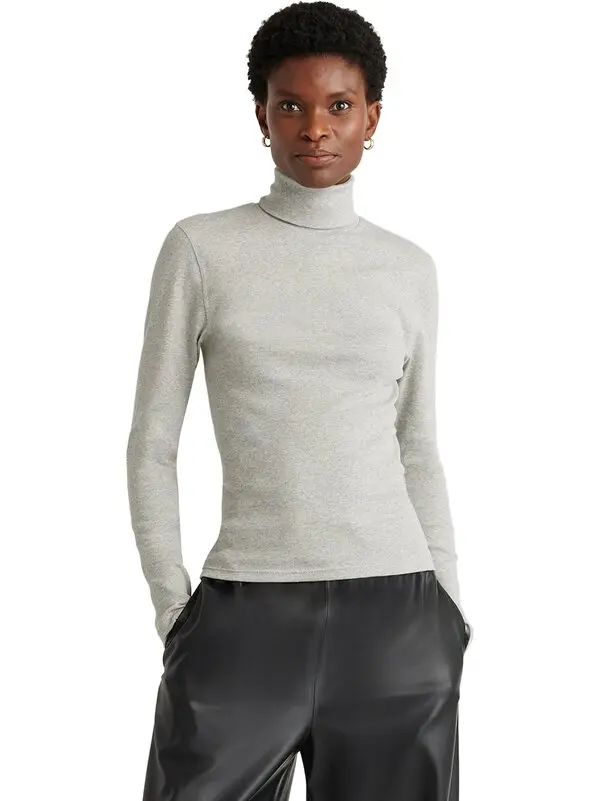 Quince Micro-rib Turtleneck Sweater - Heather Grey