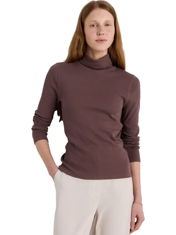 Quince Micro-rib Turtleneck Sweater - Taupe Brown
