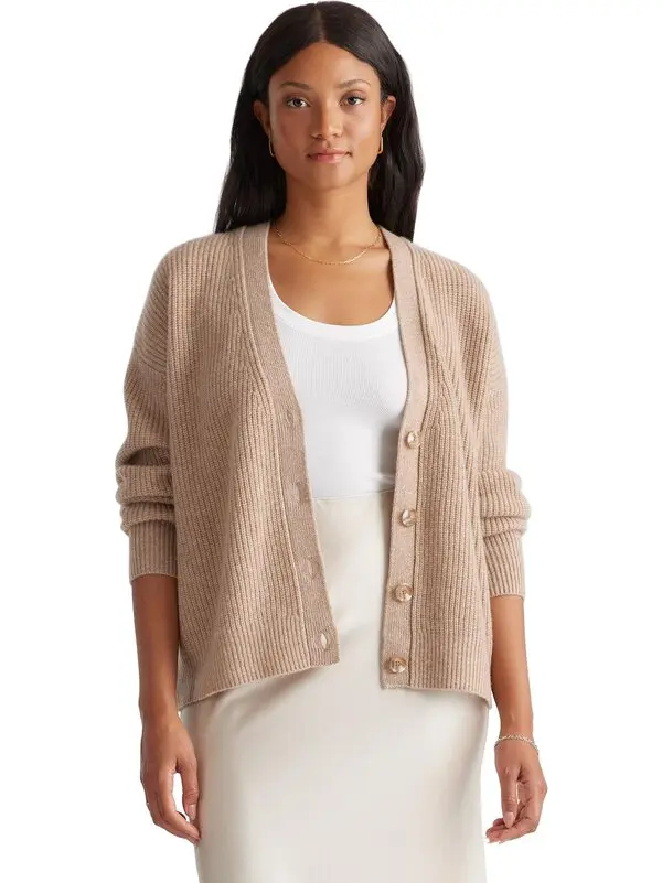 Quince Mongolian Spring Cashmere Fisherman Boxy Cropped Cardigan - Oatmeal