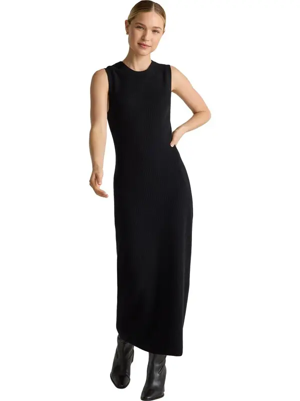 Quince Mongolian Spring Cashmere Sleeveless Midi Sweater Dress - Black
