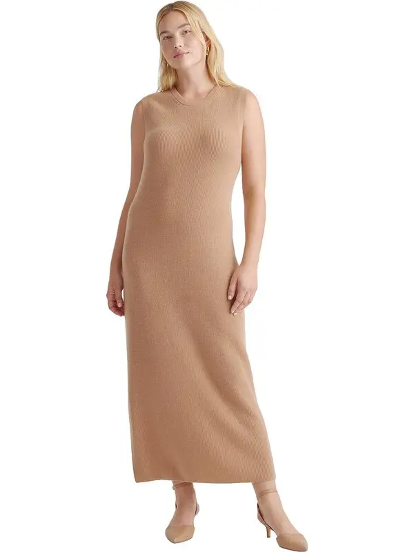 Quince Mongolian Spring Cashmere Sleeveless Midi Sweater Dress - Camel
