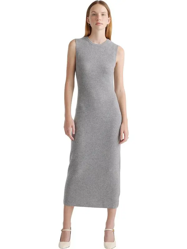 Quince Mongolian Spring Cashmere Sleeveless Midi Sweater Dress - Heather Grey