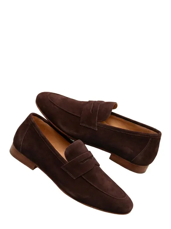 Quince Italian Suede Penny Loafer - Coffee Bean