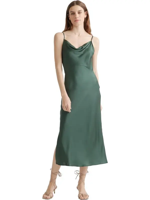 Quince Cowl Neck Slip Dress - Forest Green