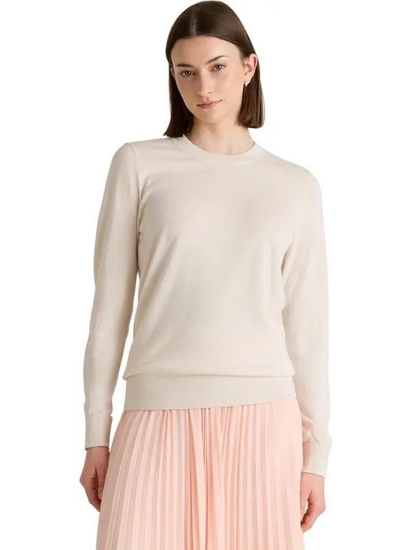 Quince Lightweight Cotton Cashmere Crewneck Sweater - Heather Bone