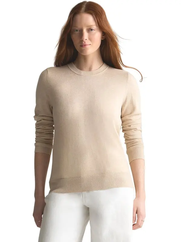Quince Lightweight Cotton Cashmere Crewneck Sweater - Heather Oatmeal
