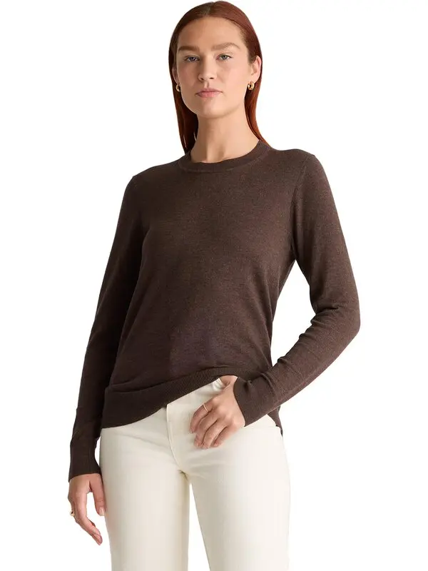 Quince Lightweight Cotton Cashmere Crewneck Sweater - Mocha Heather