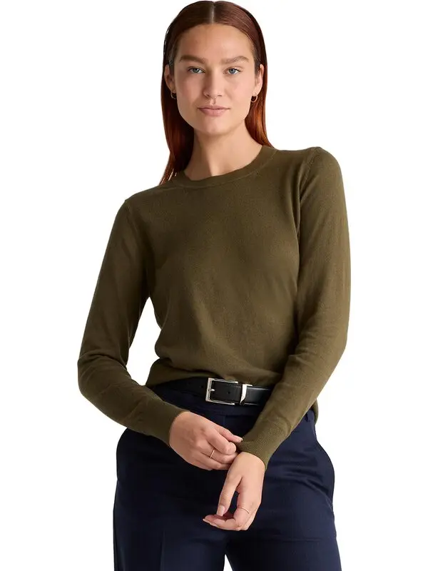 Quince Lightweight Cotton Cashmere Crewneck Sweater - Olive