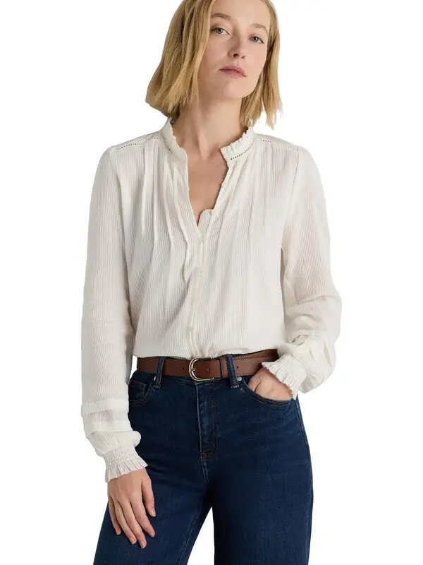 Quince Organic Textured Cotton Peasant Blouse - White