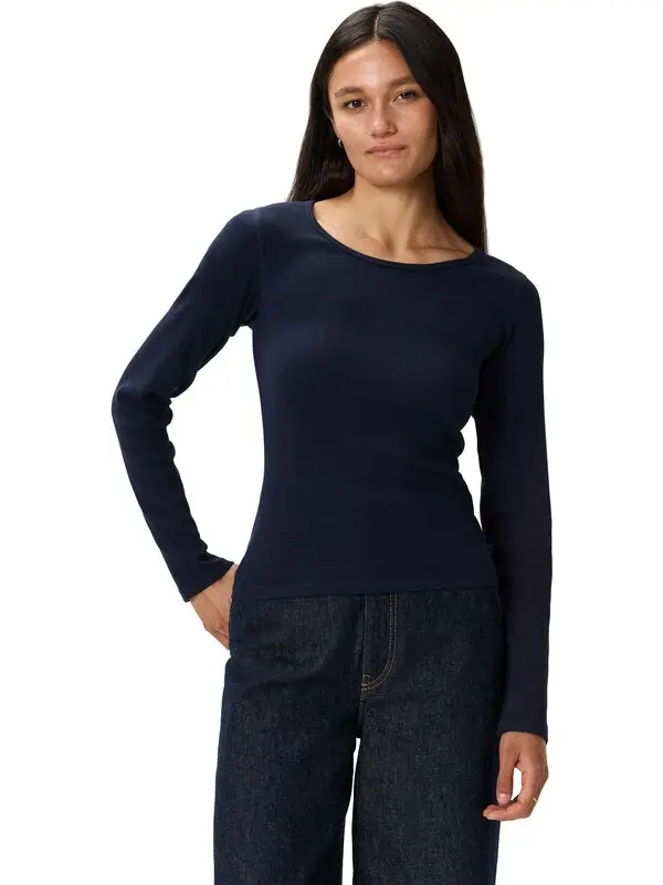 Quince Micro-rib Long Sleeve T-shirt - Deep Navy