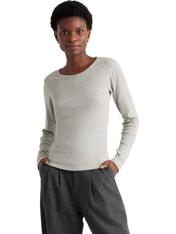 Quince Micro-rib Long Sleeve T-shirt - Heather Grey