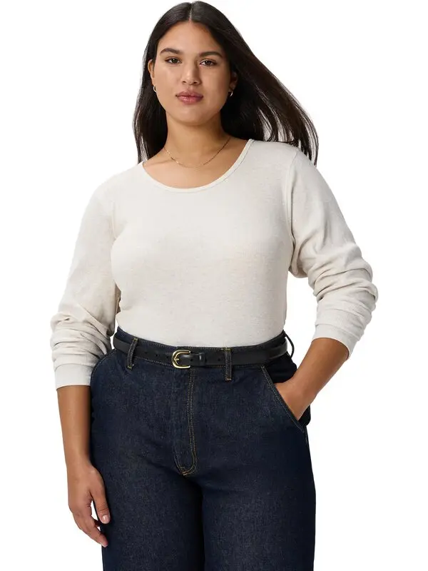 Quince Micro-rib Long Sleeve T-shirt - Heather Oatmeal