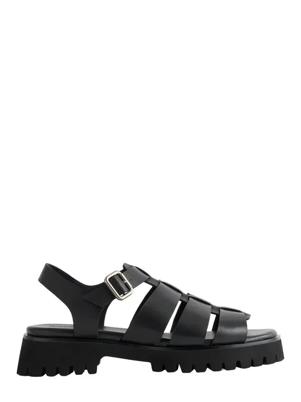 Quince Italian Leather Fisherman Sandal - Black