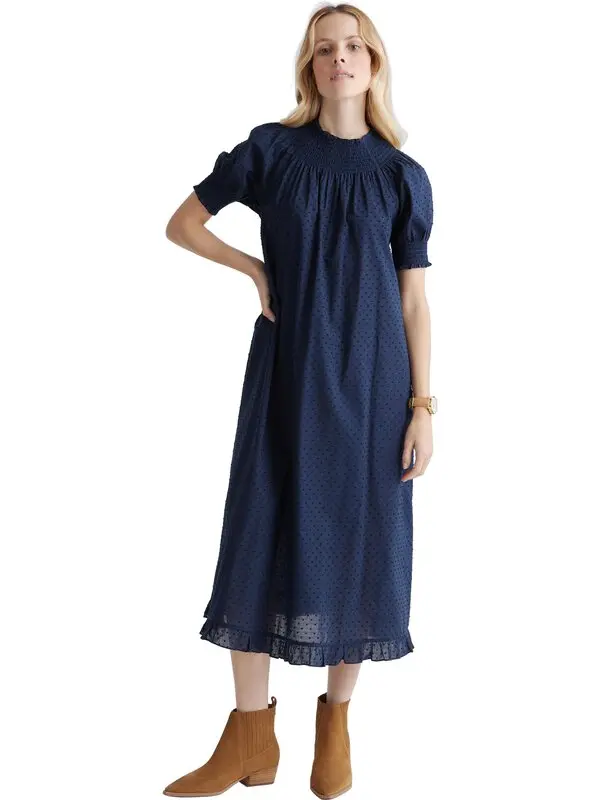 Quince Swiss Dot Midi Dress - Navy