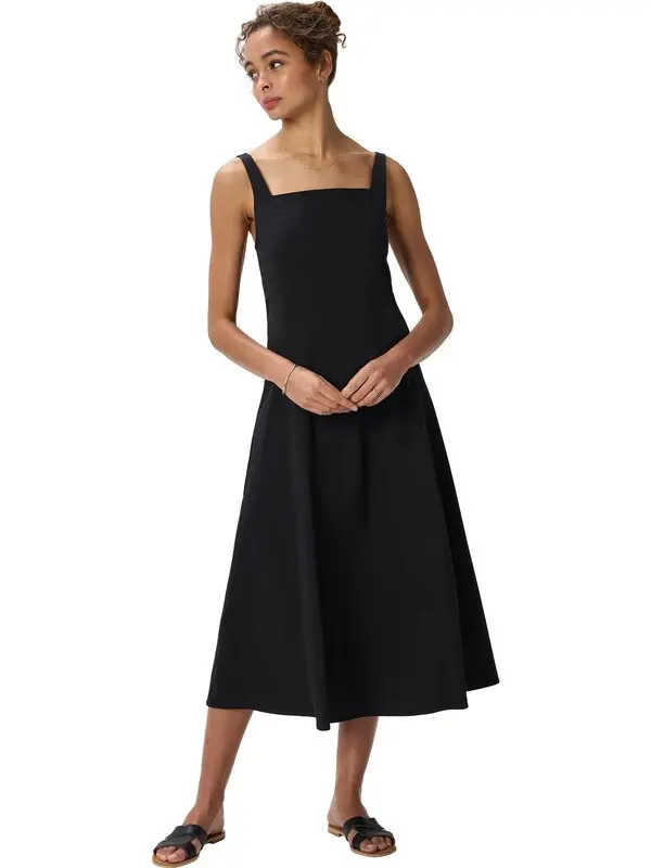 Quince Stretch Twill Fit & Flare Midi Dress - True Black