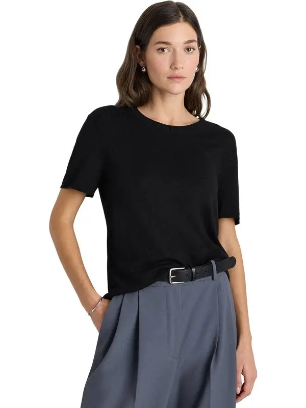 Quince Cotton Cashmere Relaxed Sweater Tee - Black
