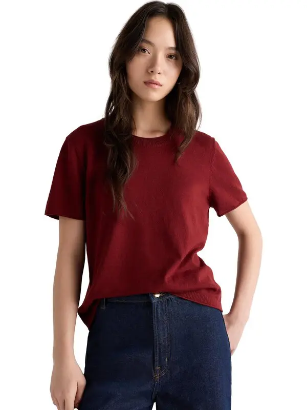Quince Cotton Cashmere T-shirt - Deep Brick Red