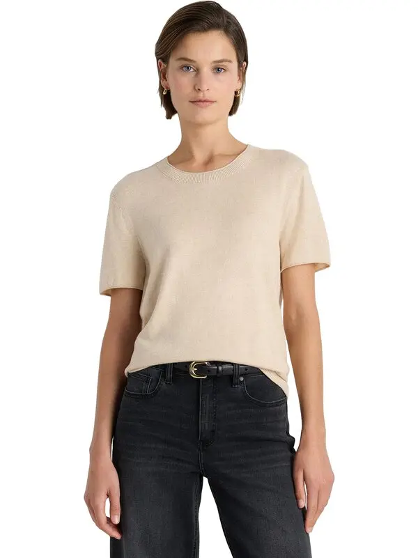 Quince Cotton Cashmere Relaxed Sweater T-shirt - Heather Oatmeal
