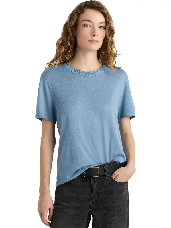 Quince Cotton Cashmere Relaxed Sweater Tee - Mountain Spring Blue